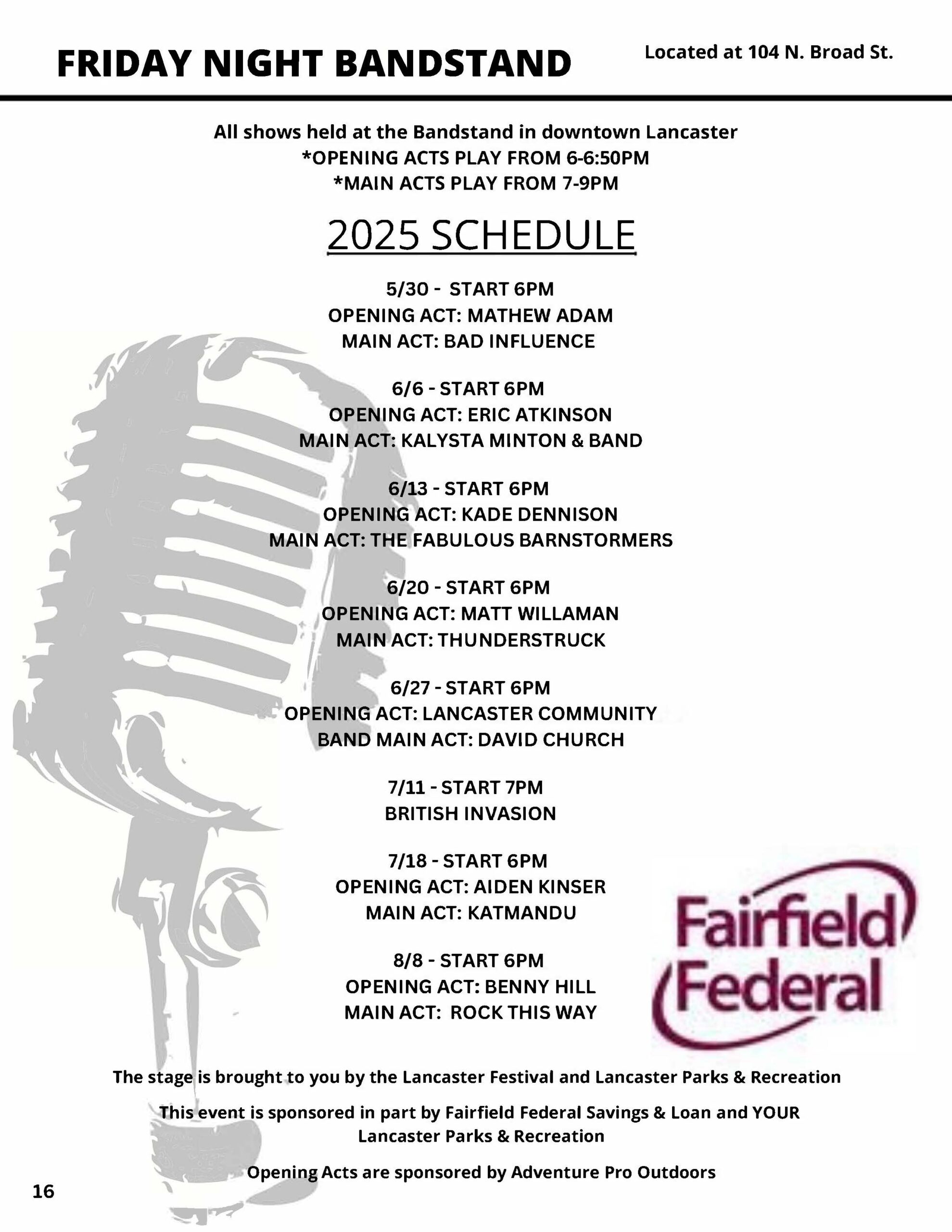 Friday Night Bandstand Lancaster Ohio 2024 Schedule